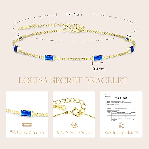 LOUISA SECRET Birthstone Bracelets for Women Girl, 925 Sterling Silver Dainty Simple Women Charm Link Bracelet, Birthday Anniversary Jewelry Gifts for Woman Girlfriend Mother Mom Her Wife