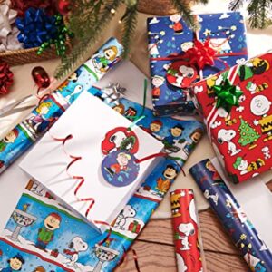 American Greetings 105 sq. ft. Peanuts Christmas Wrapping Paper Bundle with Cut Lines, Peanuts Characters (3 Rolls 30 in. x 14 ft.)