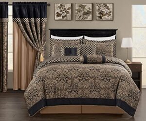 chezmoi collection 7-piece black/gold diamond floral medallion jacquard woven comforter set, california king