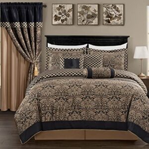 Chezmoi Collection 7-Piece Black/Gold Diamond Floral Medallion Jacquard Woven Comforter Set, California King