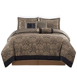 Chezmoi Collection 7-Piece Black/Gold Diamond Floral Medallion Jacquard Woven Comforter Set, California King