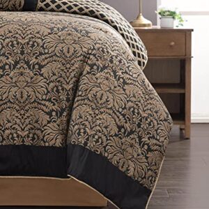 Chezmoi Collection 7-Piece Black/Gold Diamond Floral Medallion Jacquard Woven Comforter Set, California King