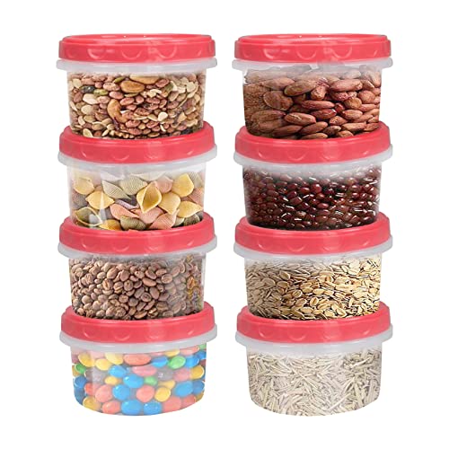 Jucaifu 8 Ounce reuseable small plastic freezer storage container jars with screw lid for food snacks lunch(8Pcs, Red)