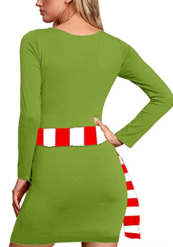 Christmas Grinch Dress for Women Ugly Holiday Party Winter Dresses with Scarf Grinch Costume S