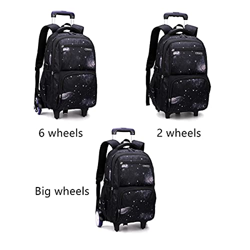 VIDOSCLA Elementary Galaxy Teens Rolling Backpack Kids Boys Luggage with Wheels Trolly BookBag for School-2 Wheels