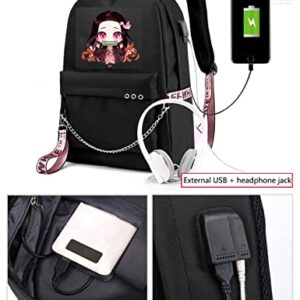 WZCSLM Anime Cosplay Laptop Backpack with USB Charging Port, Middle School College Bookbags for Women Men (black1)