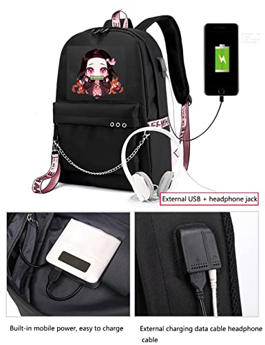 WZCSLM Anime Cosplay Laptop Backpack with USB Charging Port, Middle School College Bookbags for Women Men (black1)