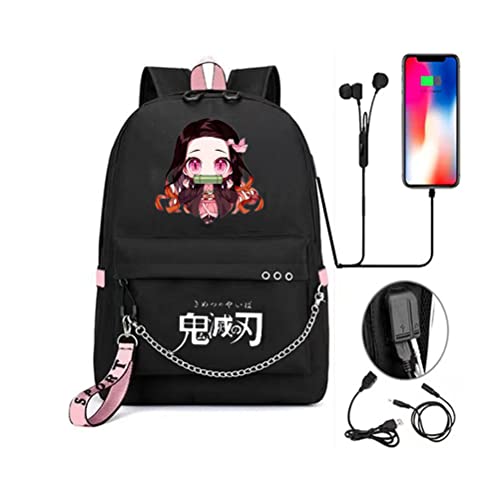 WZCSLM Anime Cosplay Laptop Backpack with USB Charging Port, Middle School College Bookbags for Women Men (black1)