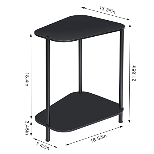 Nandae Small Side Table Set of 2, 2 Tier Bamboo End Table Corner Table Wedge Snack Table with Rounded Corner for Small Space, Living Room, Black