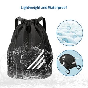 Oziral Drawstring Backpack Water Resistant String Bag Gym Sports with Shoe Compartment Side Mesh Pockets for Women Men (Black)