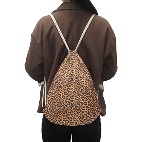 KIDVOVOU Men Women Children Drawstring Backpack Bag Athletic Gym Sports Sackpack Workout Swim Travel Gym Sack,Leopard Print