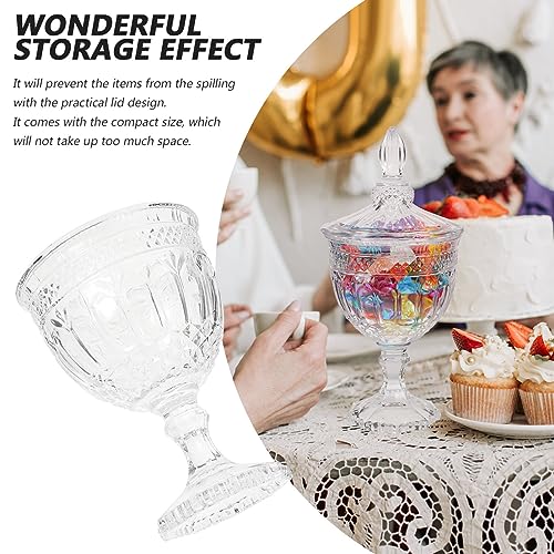 DOITOOL Glass Footed Candy Dish with Lid, Clear Covered Candy Bowls Crystal Candy Jar Cookie Jar Decorative Apothecary Jar Candy Buffet Containers for Buffet, Party, Home, Office