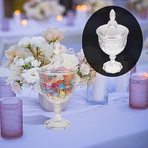 DOITOOL Glass Footed Candy Dish with Lid, Clear Covered Candy Bowls Crystal Candy Jar Cookie Jar Decorative Apothecary Jar Candy Buffet Containers for Buffet, Party, Home, Office