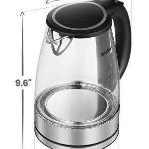 COMFEE' Glass Electric Tea Kettle & Hot Water Boiler, 1.7L, Cordless with LED Indicator, 1500W Fast Boil, Auto Shut-Off and Boil-Dry Protection