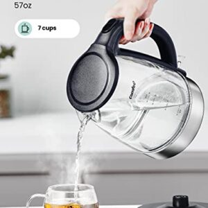 COMFEE' Glass Electric Tea Kettle & Hot Water Boiler, 1.7L, Cordless with LED Indicator, 1500W Fast Boil, Auto Shut-Off and Boil-Dry Protection