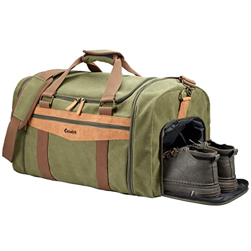 Celvetch Canvas Duffle Bag for Travel - 45L Duffle Bag for Men Travel Duffel Bag Weekender Overnight Bag with Shoe Compartment Mens Travel Bag - Army Green