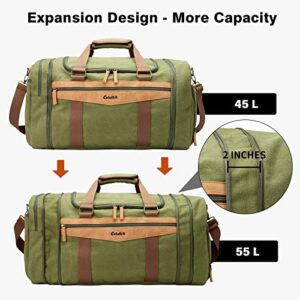 Celvetch Canvas Duffle Bag for Travel - 45L Duffle Bag for Men Travel Duffel Bag Weekender Overnight Bag with Shoe Compartment Mens Travel Bag - Army Green