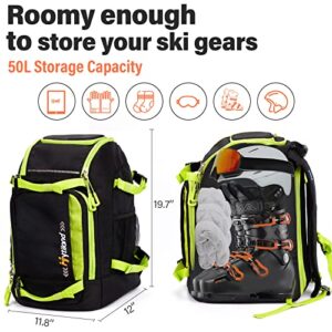 Hytiland Ski Boot Bag, 50L Waterproof Ski and Snowboard Boot Backpack with Adjustable Straps Ski Bag for Helmet, Goggles, Gloves, Skis & Snowboard Accessorie