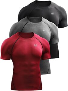 neleus men's 3 pack compression baselayer athletic workout t shirts,5022,black,grey,red,us m,eu l