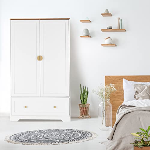 VINGLI Wide Wardrobe Closet, White Armoire Wardrobe with Hanging Rod, Shelves and Drawer, Freestanding Closet Wardrobe Cabinet, Armoires and Wardrobes with Doors for Bedroom, Kids' Room, Dorm