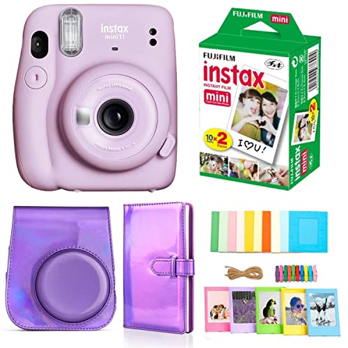 Fujifilm Instax Mini 11 Instant Film Camera, Fuji Instax Mini Film 10 Sheets, Color Frames for Mini Prints, Gift Bundle (Purple - 2)