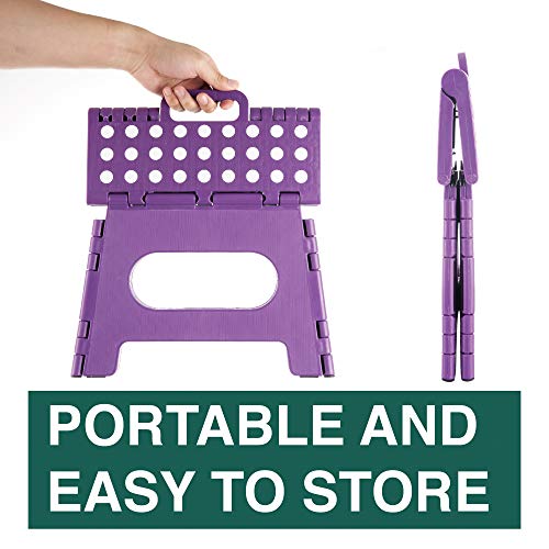 Simplized Folding Step Stool - 9" Heavy Duty Convenient One-Hand Operation Stool with Anti-Slip Surface & Rubber Feet - Lightweight & Sturdy Stepping Stool for Adults and Teens (Purple - Pack of 2)