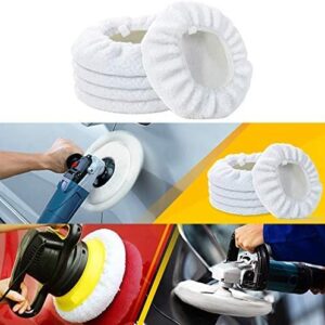 Gcoygip Car Polishing Bonnet Pads, 5PCS Lamb Wool Polishing Buffing Pad Wool Bonnet Pad, Car Polisher Pad Applicator Pad Buffling Car Buffer Waxer for Car Care-White (9-10 Inch)