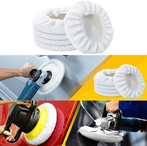 Gcoygip Car Polishing Bonnet Pads, 5PCS Lamb Wool Polishing Buffing Pad Wool Bonnet Pad, Car Polisher Pad Applicator Pad Buffling Car Buffer Waxer for Car Care-White (9-10 Inch)