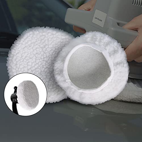 Gcoygip Car Polishing Bonnet Pads, 5PCS Lamb Wool Polishing Buffing Pad Wool Bonnet Pad, Car Polisher Pad Applicator Pad Buffling Car Buffer Waxer for Car Care-White (9-10 Inch)