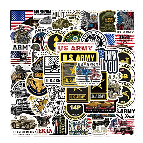 50 PCS U.S. Army Stickers, United States Army Pride Stickers,Military Stickers for Water Bottles, Laptops, Suitcases,Skateboards,Cars,Perfect Gifts for Veteran, Military Fans,Adults,Teens and Kids