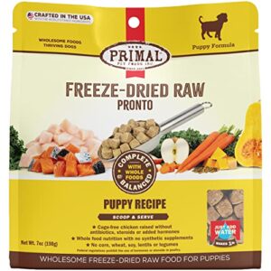 primal puppy dog food pronto freeze dried dog food, complete & balanced ready to serve healthy grain free raw dog food (7 oz)