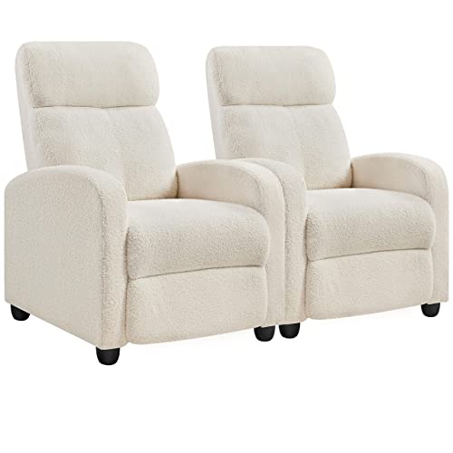 Yaheetech 2-Seat Fabric Pushback Recliner Chair Living Room Chair with Thick Seat Cushion and Backrest Reclining Chair for Living Room Ivory