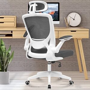 kerdom ergonomic office chair, breathable mesh desk chair, lumbar support computer chair with headrest and flip-up arms, swivel task chair, adjustable height gaming chair, darkgray