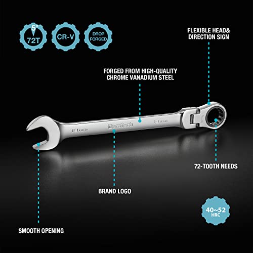 DURATECH 12-Piece Flex-Head Ratcheting Combination Wrench Set, 72-Tooth, Metric, 8-19mm, Cr-v Steel, Organized in Storage Case