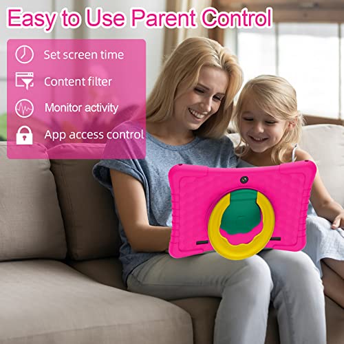 Kids Tablet, 10 inch Tablet for Kids Android 12 Tablet 2GB 64GB Toddler Tablet APP Preinstalled & Parent Control Children Tablet with WiFi, 8000mAh Battery, Dual Camera, Netflix, YouTube(Pink)