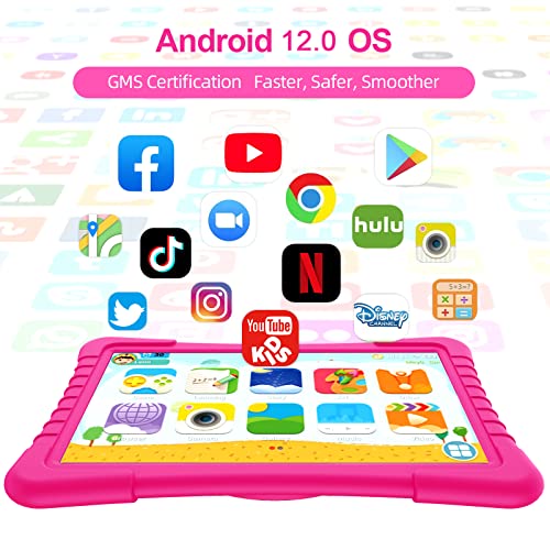 Kids Tablet, 10 inch Tablet for Kids Android 12 Tablet 2GB 64GB Toddler Tablet APP Preinstalled & Parent Control Children Tablet with WiFi, 8000mAh Battery, Dual Camera, Netflix, YouTube(Pink)