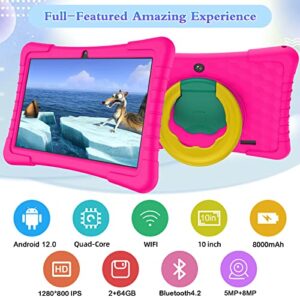 Kids Tablet, 10 inch Tablet for Kids Android 12 Tablet 2GB 64GB Toddler Tablet APP Preinstalled & Parent Control Children Tablet with WiFi, 8000mAh Battery, Dual Camera, Netflix, YouTube(Pink)