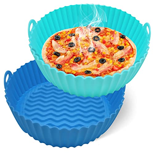 2 Pack Silicone Air Fryer Bowls, 7.5'' Round Reusable Air Fryer Silicone Liner Pots Basket Covers Replacement of Parchment Paper for COSORI Air Fryer and 3 to 6.8 QT Air Fryers Oven Accessories