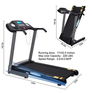 Automatic Incline Treadmill 12-Levels Treadmills Foladable Electric Motorized Running Machine Exercise Equipment 2.5HP Treadmill Running Walking Machine Work for Home Fitness Workout Use Blue