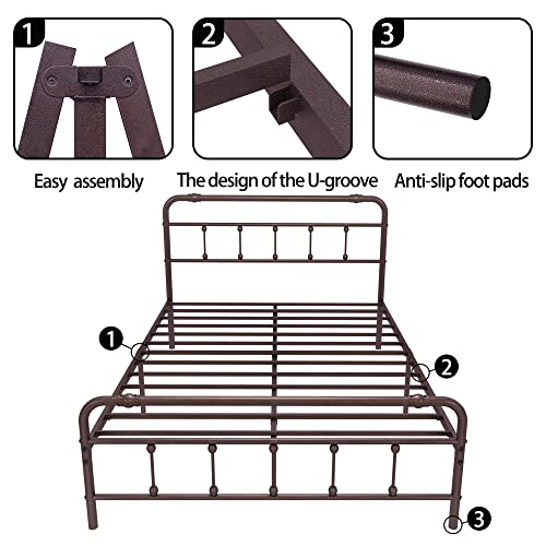 Ponsalion Queen-Bed-Frame with-Headboard and-Footboard Set - Platform Bed Frame Queen Size,16 Inches High,no Box Spring Needed,Easy to Assemble(Brown)