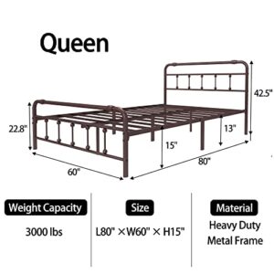 Ponsalion Queen-Bed-Frame with-Headboard and-Footboard Set - Platform Bed Frame Queen Size,16 Inches High,no Box Spring Needed,Easy to Assemble(Brown)