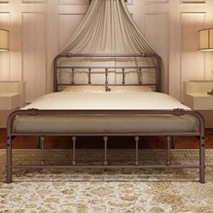 Ponsalion Queen-Bed-Frame with-Headboard and-Footboard Set - Platform Bed Frame Queen Size,16 Inches High,no Box Spring Needed,Easy to Assemble(Brown)