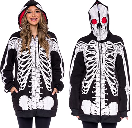 Funziez! Fun Halloween Hoodies, Pumpkin and Skeleton Pullover Costumes, Adult Hooded Sweatshirts for Women and Men