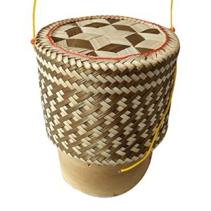 heavens tvcz bamboo sticky rice serving basket handmade 100% kratip container thai laos traditional weave wickerwork based travel picnic based dye food safe family size 5.00 inch diameter