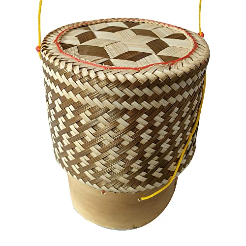 Heavens Tvcz Bamboo Sticky Rice Serving Basket Handmade 100% Kratip Container Thai Laos Traditional Weave Wickerwork Based Travel Picnic Based Dye Food Safe Family Size 5.00 Inch Diameter