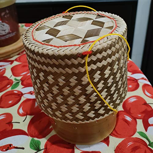 Heavens Tvcz Bamboo Sticky Rice Serving Basket Handmade 100% Kratip Container Thai Laos Traditional Weave Wickerwork Based Travel Picnic Based Dye Food Safe Family Size 5.00 Inch Diameter