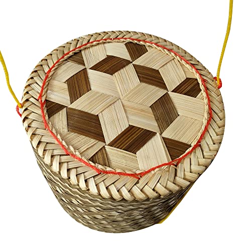 Heavens Tvcz Bamboo Sticky Rice Serving Basket Handmade 100% Kratip Container Thai Laos Traditional Weave Wickerwork Based Travel Picnic Based Dye Food Safe Family Size 5.00 Inch Diameter