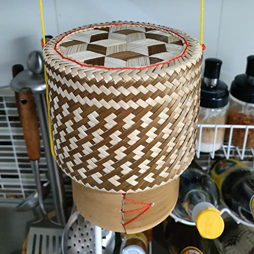 Heavens Tvcz Bamboo Sticky Rice Serving Basket Handmade 100% Kratip Container Thai Laos Traditional Weave Wickerwork Based Travel Picnic Based Dye Food Safe Family Size 5.00 Inch Diameter