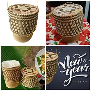 Heavens Tvcz Bamboo Sticky Rice Serving Basket Handmade 100% Kratip Container Thai Laos Traditional Weave Wickerwork Based Travel Picnic Based Dye Food Safe Family Size 5.00 Inch Diameter