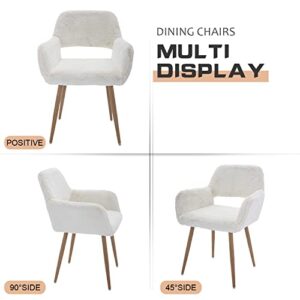 HomVent Modern Faux Fur Vanity Chair Elegant White Furry Makeup Desk Chairs for Girls Women Comfy Fluffy Arm Chair with Wood Metal Legs Cute Desk Chair for Bedroom Living Room Home Office Makeup